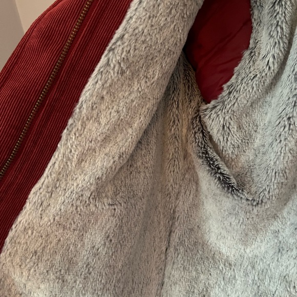 Jackets & Coats | Dark Red Corduroy Jacket Faux Fur Lined | Poshmark